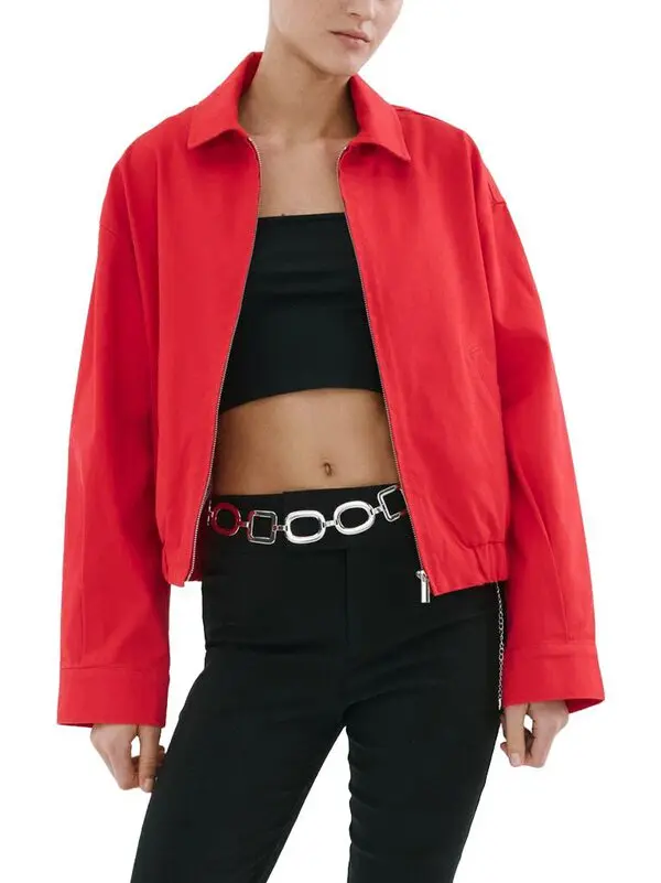 Mango Cotton Zip-up Bomber Jacket - Red