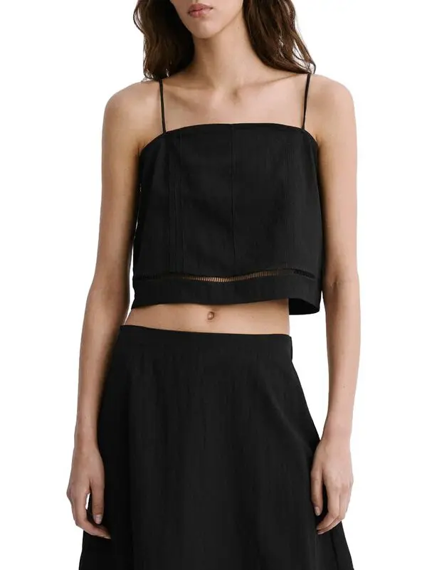 Mango Cutwork Trim Crop Top - Black