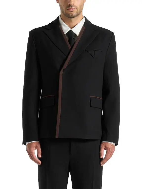 Manière De Voir Alec Double Breasted Suit Jacket With Contrast Lapel - Black