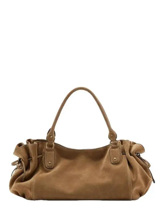 Mango Suede Shoulder Bag With Tie Detail - Medium Brown