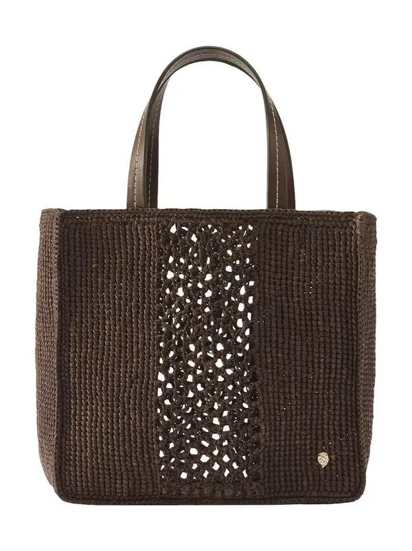 Helen Kaminski Mini Arleth Crochet Raffia Tote - Chocolate