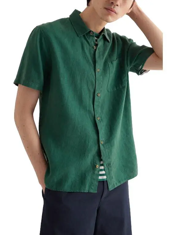 SEASALT CORNWALL Carne Short Sleeve Linen Button-up Shirt - Ruscus Leaf