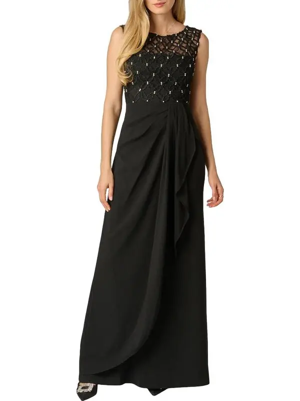 Adrianna Papell Beaded Jersey Gown - Black