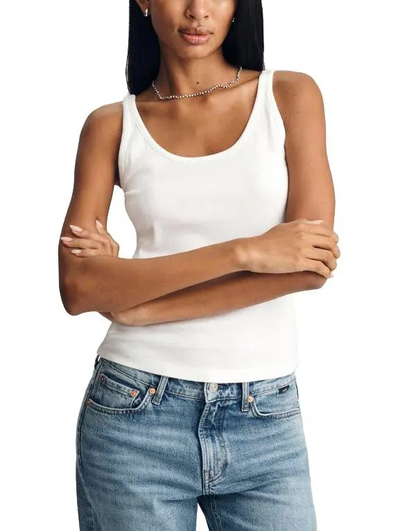 MAVI Scoop Neck Ribbed Stretch Cotton Tank - White