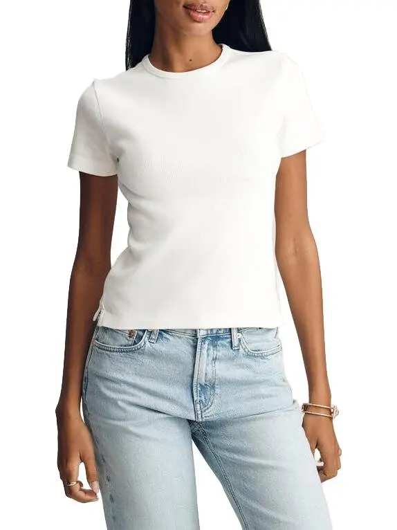 MAVI Ribbed Stretch Cotton Crewneck T-shirt - White