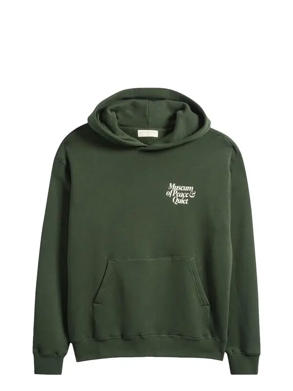 MUSEUM OF PEACE & QUIET Mid Century Terry Hoodie With Retro Logo Graphics - Forest