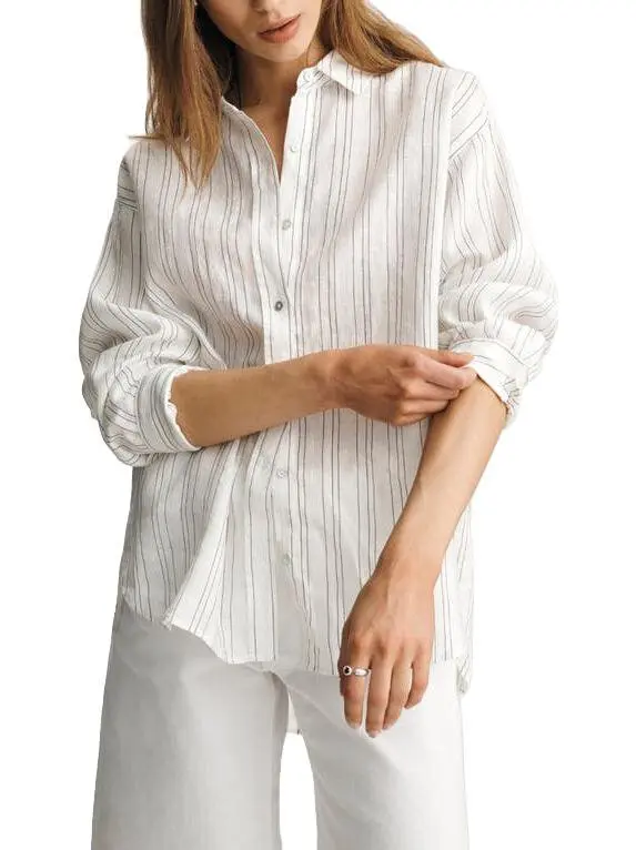MAVI Relaxed Fit Striped Linen Button-up Shirt - White/black Striped