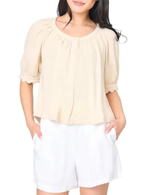 GIBSONLOOK Lily Scallop Sleeve Button-up Top - Natural
