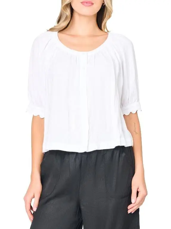 GIBSONLOOK Lily Scallop Sleeve Button-up Top - White