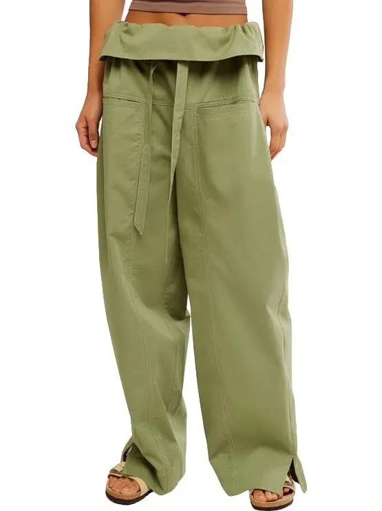 Free People Fisherman" High Rise Wide Leg Cotton Pants - Mistletoe