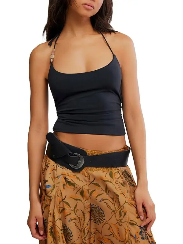 Free People Toni Beaded Ruched Halter Top - Black