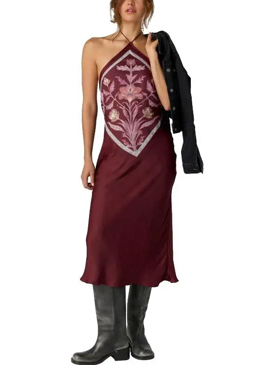 Free People Citrine Halterneck Midi Dress - Cabernet Combo