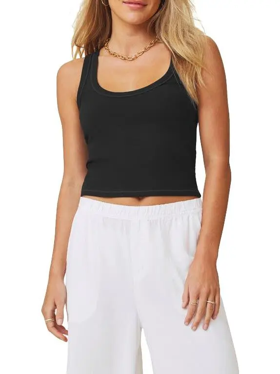 Splendid Roma Cotton Blend Ribbed Tank - Black