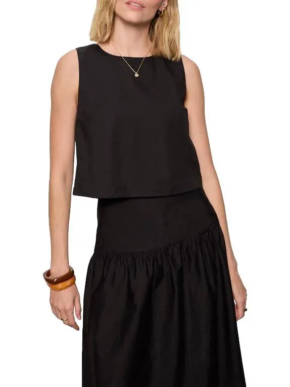 Sanctuary Sleeveless Jewel Neck Cotton Crop Top - Black