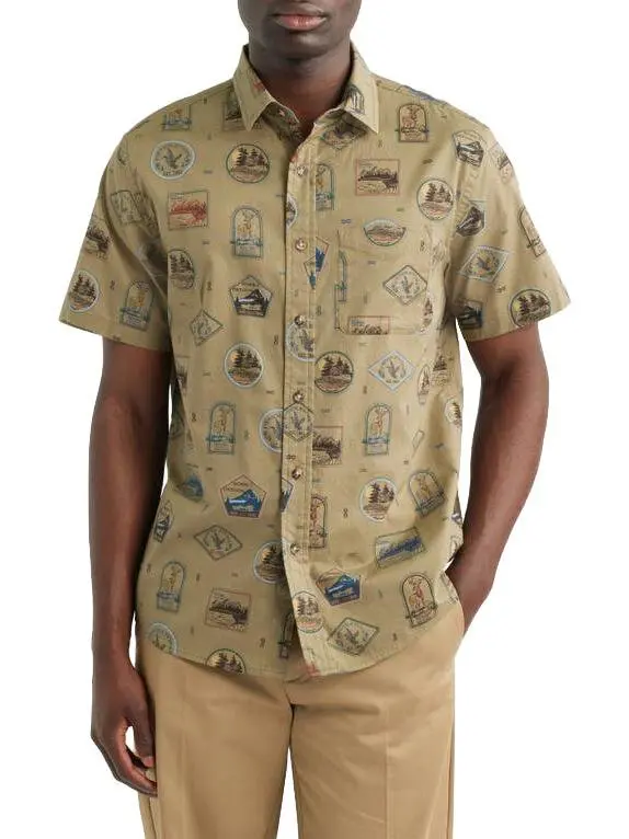 Pendleton Shoreline Short Sleeve Cotton Button-up Shirt - Icon Patch Olive