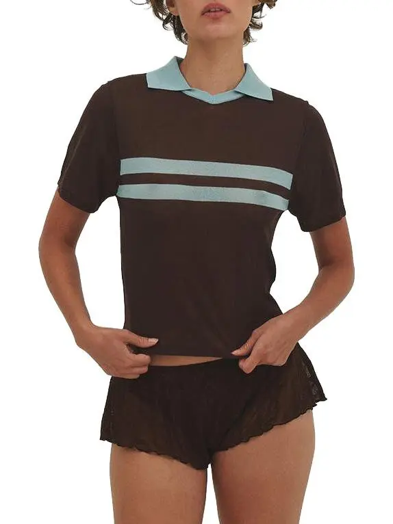 FIND ME NOW Contrast Stripe Polo Sweater - Cocoa