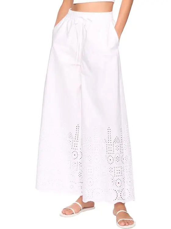 Susana Monaco Embroidered Cotton Eyelet Wide Leg Pants - Sugar