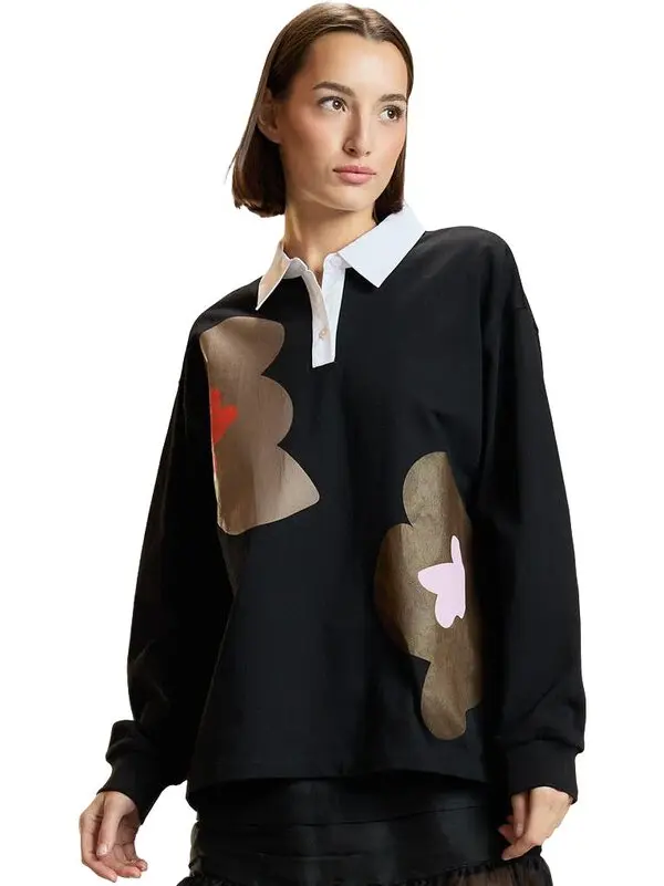 Cynthia Rowley Printed Cotton Rugby Shirt - Black