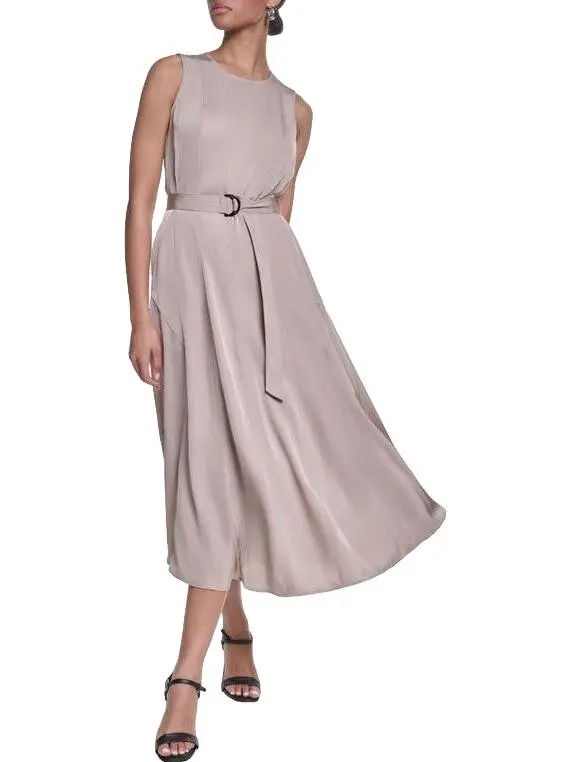 Karl Lagerfeld Sleeveless Belted Midi Dress - Sand