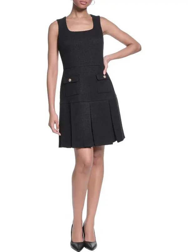 Karl Lagerfeld Textured Stretch A-line Dress - Black
