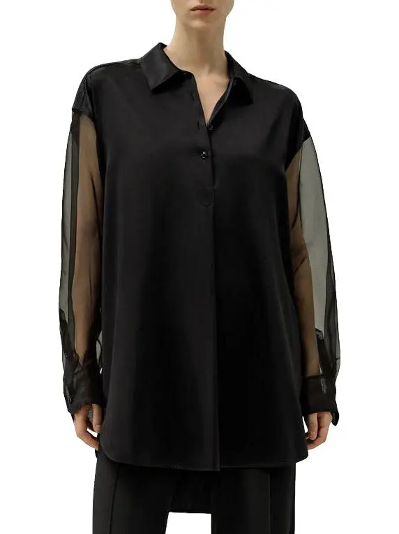 Lilysilk Silk Blouse With Organza Sleeves - Black