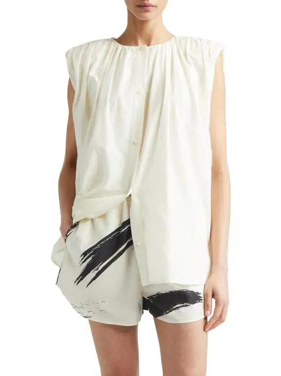 Loulou De Saison Sleeveless Cotton & Silk Voile Button-up Top - Ivory
