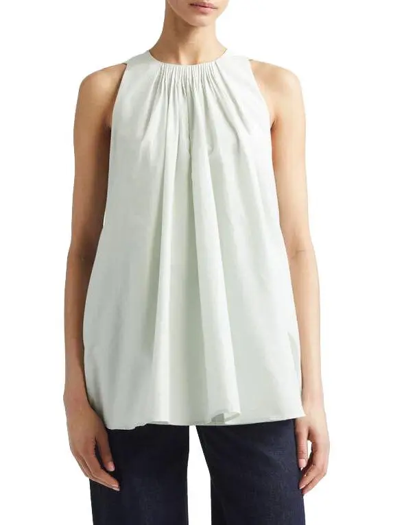 Loulou De Saison Sleeveless Pleated Neck Cotton & Silk Voile Top - Mist