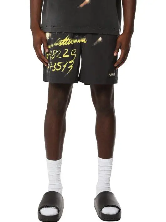 PURPLE BRAND Graphic Water-repellent Shorts - Black
