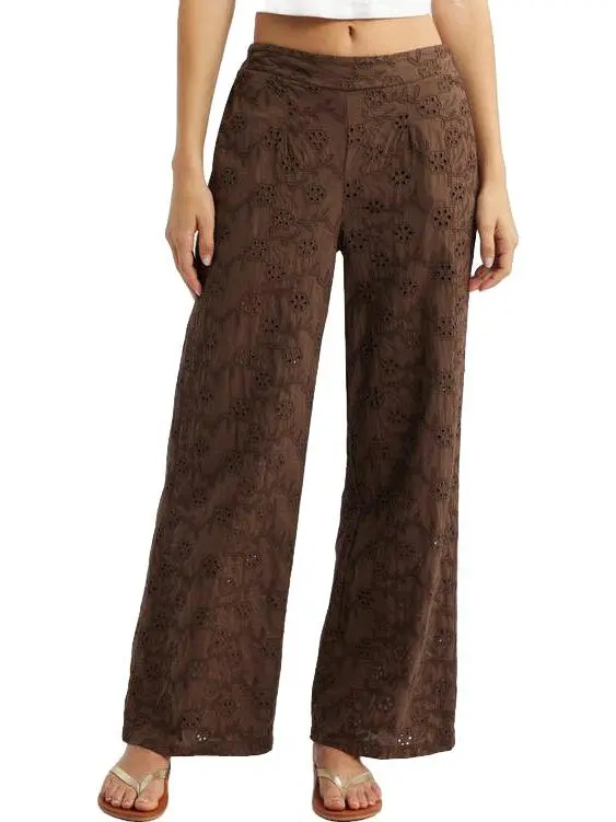 Deluc Cotton Eyelet Wide Leg Pants - Chocolate