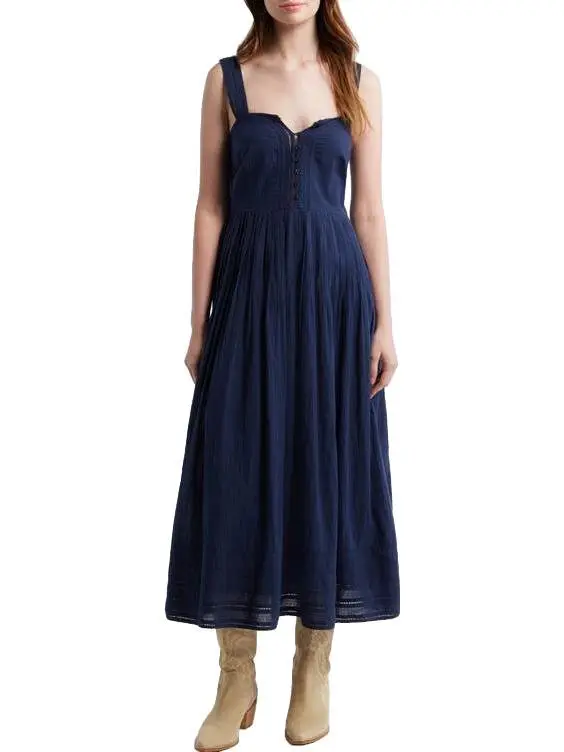 The Great. Daybreak Embroidered Cotton Midi Dress - Navy