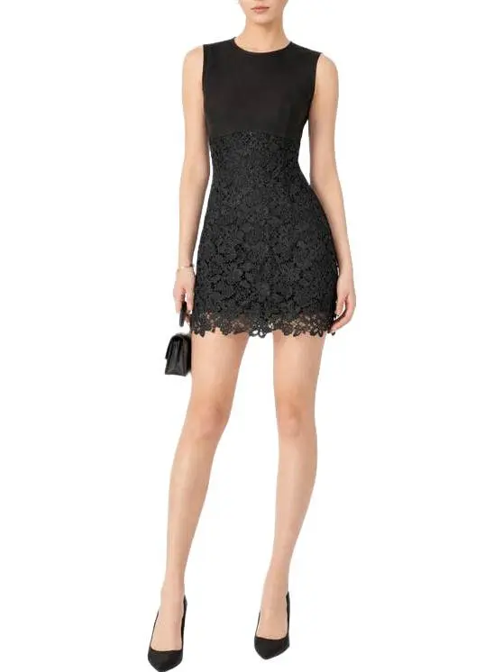 Endless Rose Mixed Media Lace Minidress - Black