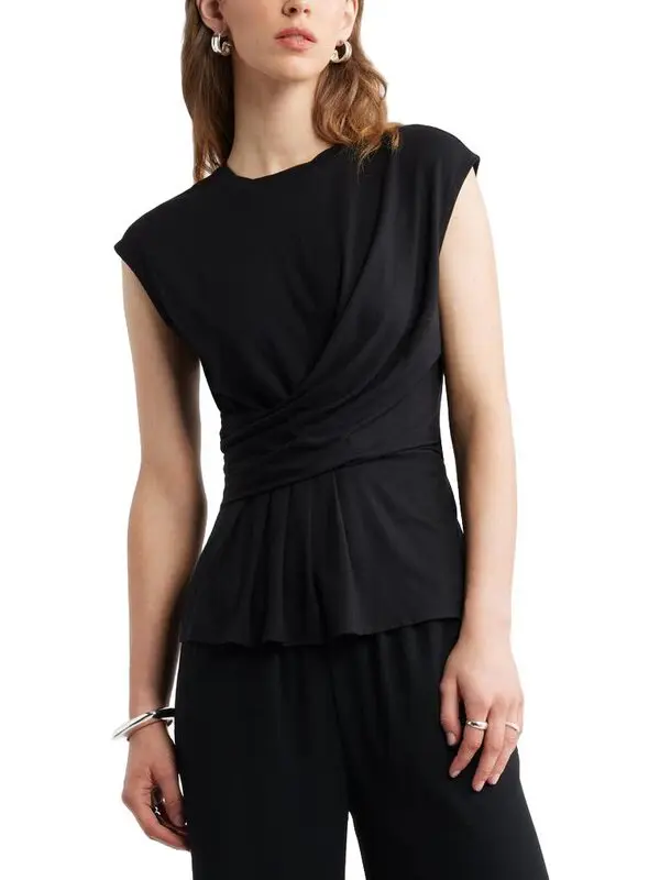 Nordstrom Draped Cap Sleeve Peplum Top - Black