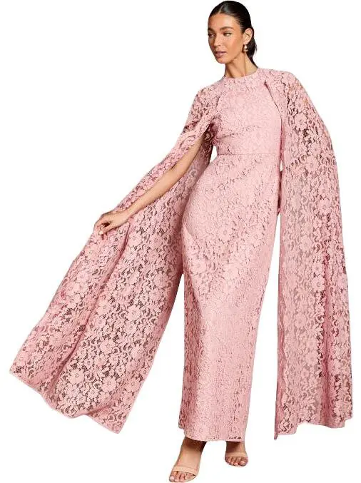 Coast Lace Cape Gown - Blush