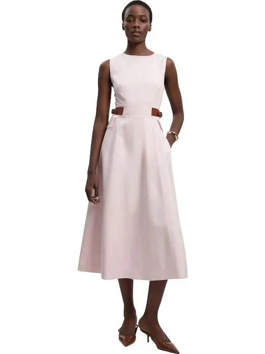 Karen Millen Petite Tailored Linen Full Midi Dress - Blush
