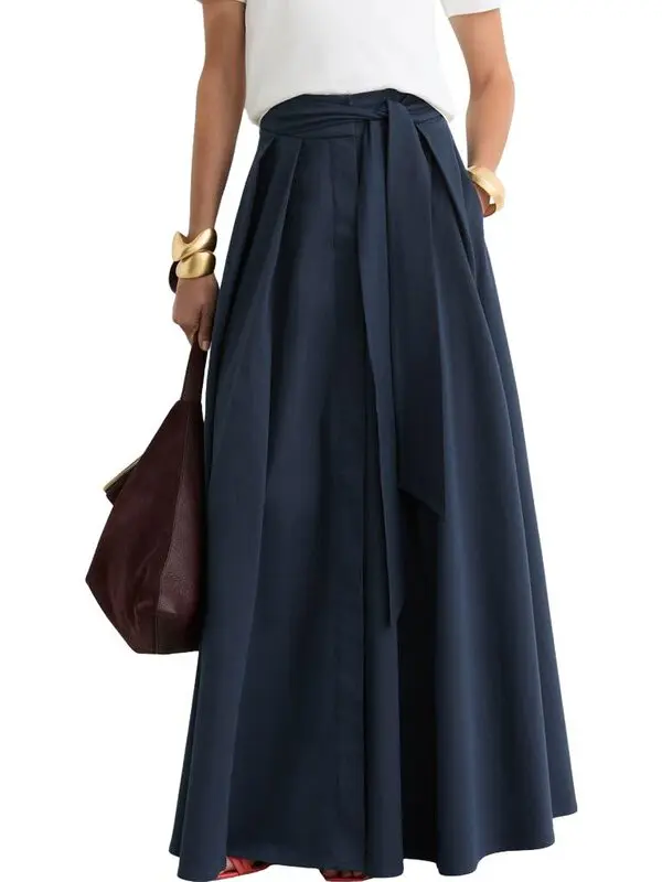 REISS Simone Cotton Blend Maxi Skirt - Navy
