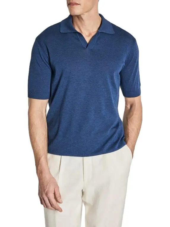 JACK VICTOR Johnny Collar Polo - Denim