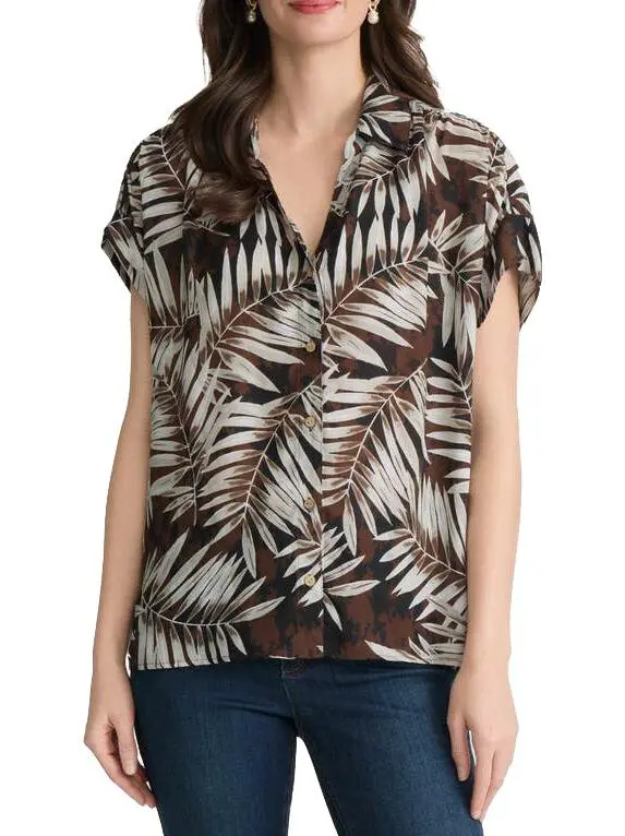 Jones New York Tropical Print Dolman Sleeve Shirt - Fudge Multi