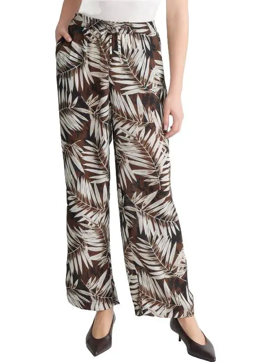Jones New York Wide Leg Tropical Print Drawstring Pants - Fudge Multi