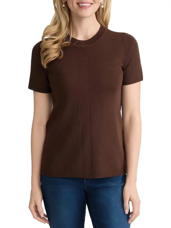 Jones New York Short Sleeve Ribbed Sweater - Fudge