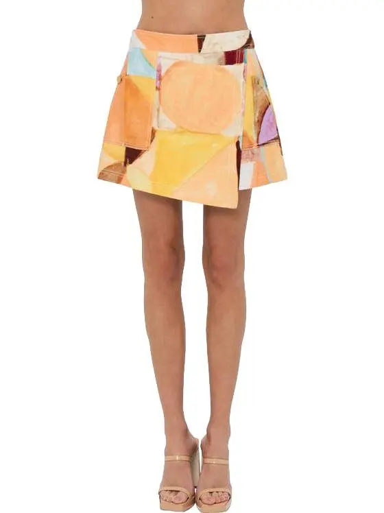 CIEBON Abstract Print Faux-wrap Skort - Yellow Multi
