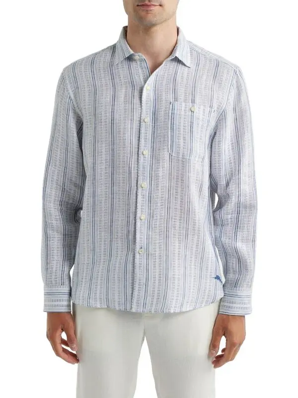 Tommy Bahama Blue Royal Stripe Linen Button-up Shirt - Infinity Sky