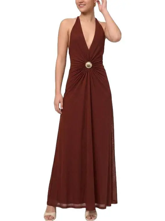 Rachel Rachel Roy Sabella Mesh Halter Maxi Dress - Dark Red