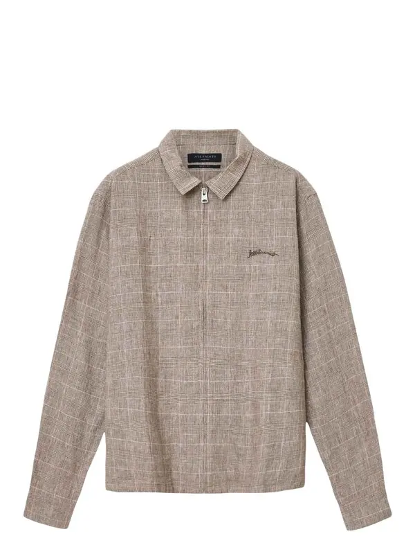 ALLSAINTS Linen-blend Checked Zip-up Jacket - Brown