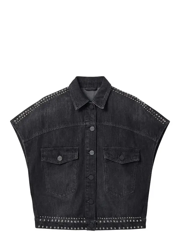 ALLSAINTS Alba Sleeveless Studded Denim Shirt - Black