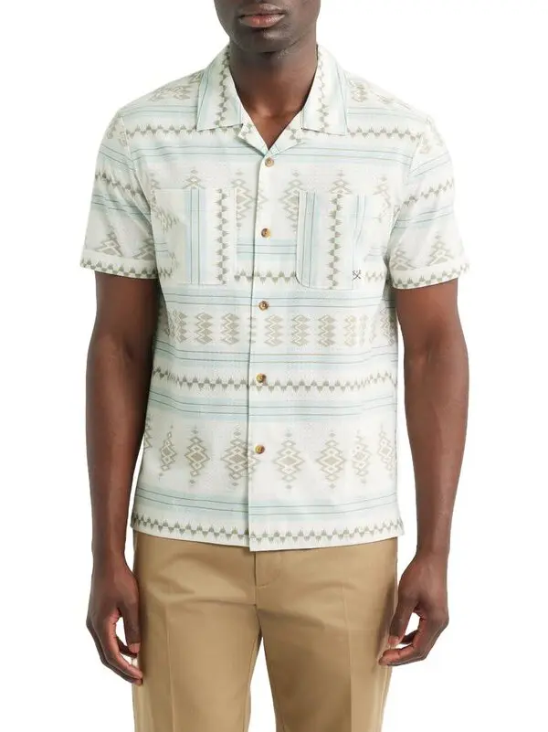 DARK SEAS Palmetto Geo Pattern Cotton Camp Shirt - Off-white/blue