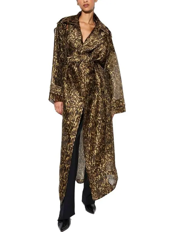 Lapointe Organza Double Breasted Trench Coat - Leopard