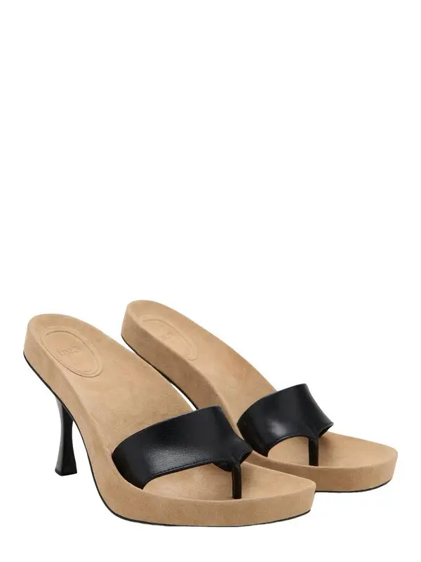 Mango Two Tone Thong Slide Sandal With Sculptural Heel - Sand