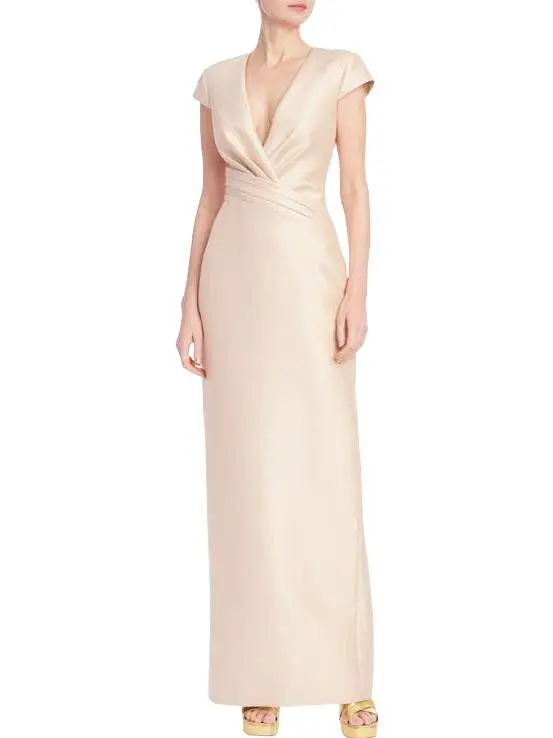Badgley Mischka Short Sleeve Column Gown - Champagne