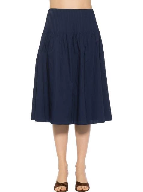 ALEXIA ADMOR Esme Pintuck Waist Full Poplin Midi Skirt - Navy