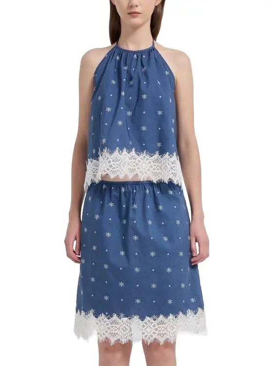 NUAJE NUAJE Soleil Lace Trim Cotton Skirt - Indigo